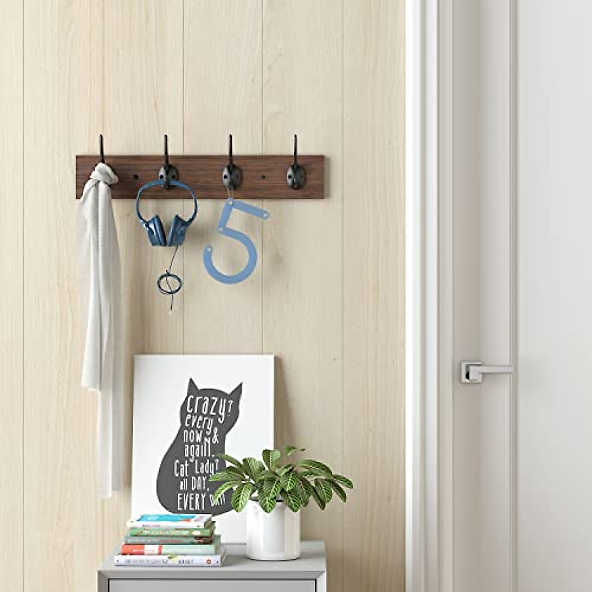 BAMEOS Wall Mounted Coat Rack, Bamboo Wall Coat Rack Hooks, 4-Hooks Rail for Entryway, Bathroom, Bedroom,Closet Room, Kitchen (Brown)