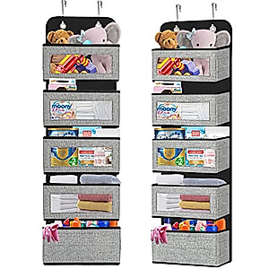 JAYSDAYLY Over the Door Hanging Organizer Storage with 5 Large Pockets 1 Pcak + 1 Pack Collapsible Large Toy Box Storage with Lid for Closet,Nursery,Playroom,Pantry