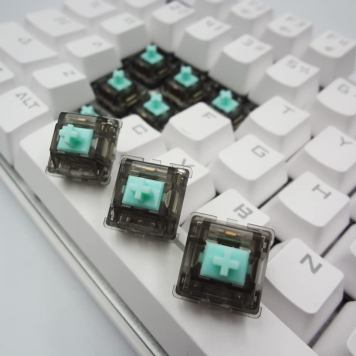 ZugGear Linear Switches 62g Translucent Smokey Aqua Teal Switch with Gold-Plated Spring Smooth Creamy Green Stem 5 Pins Linear Keyswitch (DUROCK L2 Smokey 62g, 20pcs)