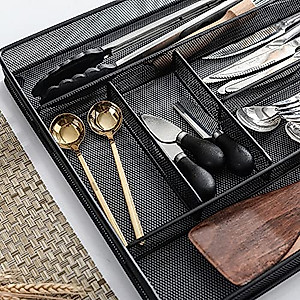 Velaze Black Cutlery Organizer Kitchen /Office Mesh Steel Utensil Drawer Storage