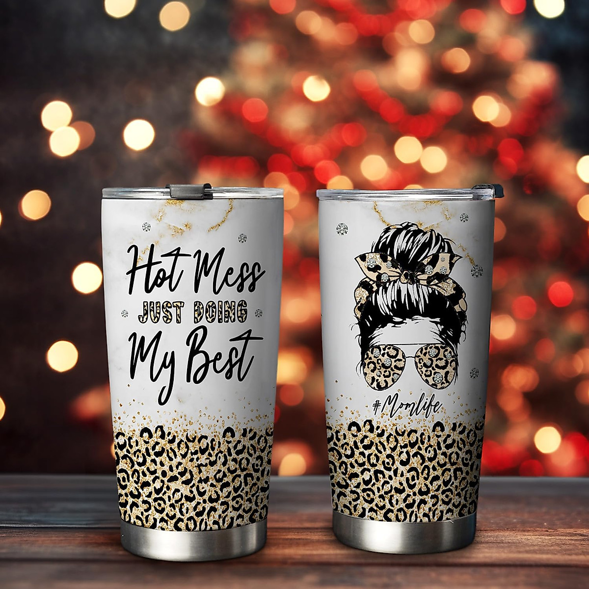 20oz Mom Life Tumbler, Hot Mess Just Doing My Best, Mother, Grandma Gifts, Coffee Thermos for Women, Stainless Steel Double Wall Vacuum Insulated Coffee Mug, Travel Cup with Lid