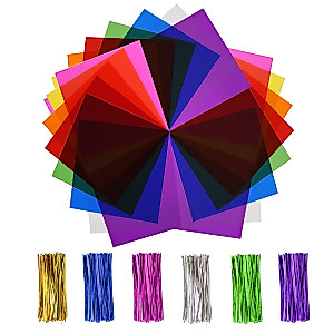 HAPY SHOP 240 PCS Colored Cellophane Wrap Sheets 7.5 x 7.5 Inches Cello Sheets Colorful Transparency Sheet with Twist Ties for Candy Wrapping DIY Arts Crafts Decoration Party Supplies,8 Colors