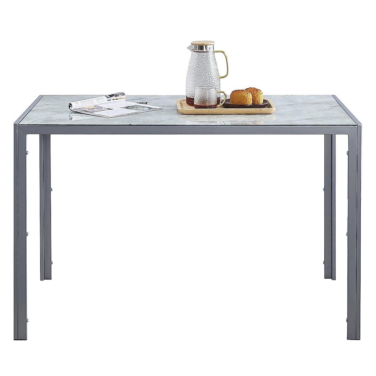 Paonne 5-Pieces Marble Effect Dining Room Set for 4, Contemporary Kitchen Table and Upholstered Chairs Set for Kitchen/Dinette/Restaurant/Apartment and Small Space