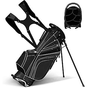 Tangkula Golf Stand Bag with 6 Way Top Dividers, Lightweight Golf Bag with Adjustable Dual Strap & 8 Pockets, Waterproof Rain Hood, Portable for Men Women