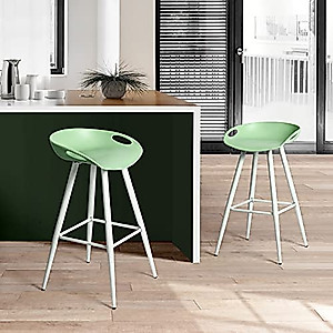Set of 2 Bar Stools, 31.7" Simple Modern Style High Counter Stool with Low Backrest & Footrest & Metal Legs & PP Seat, Portable Barstools for Kitchen Island Patio Balcony, White &Lime Green …