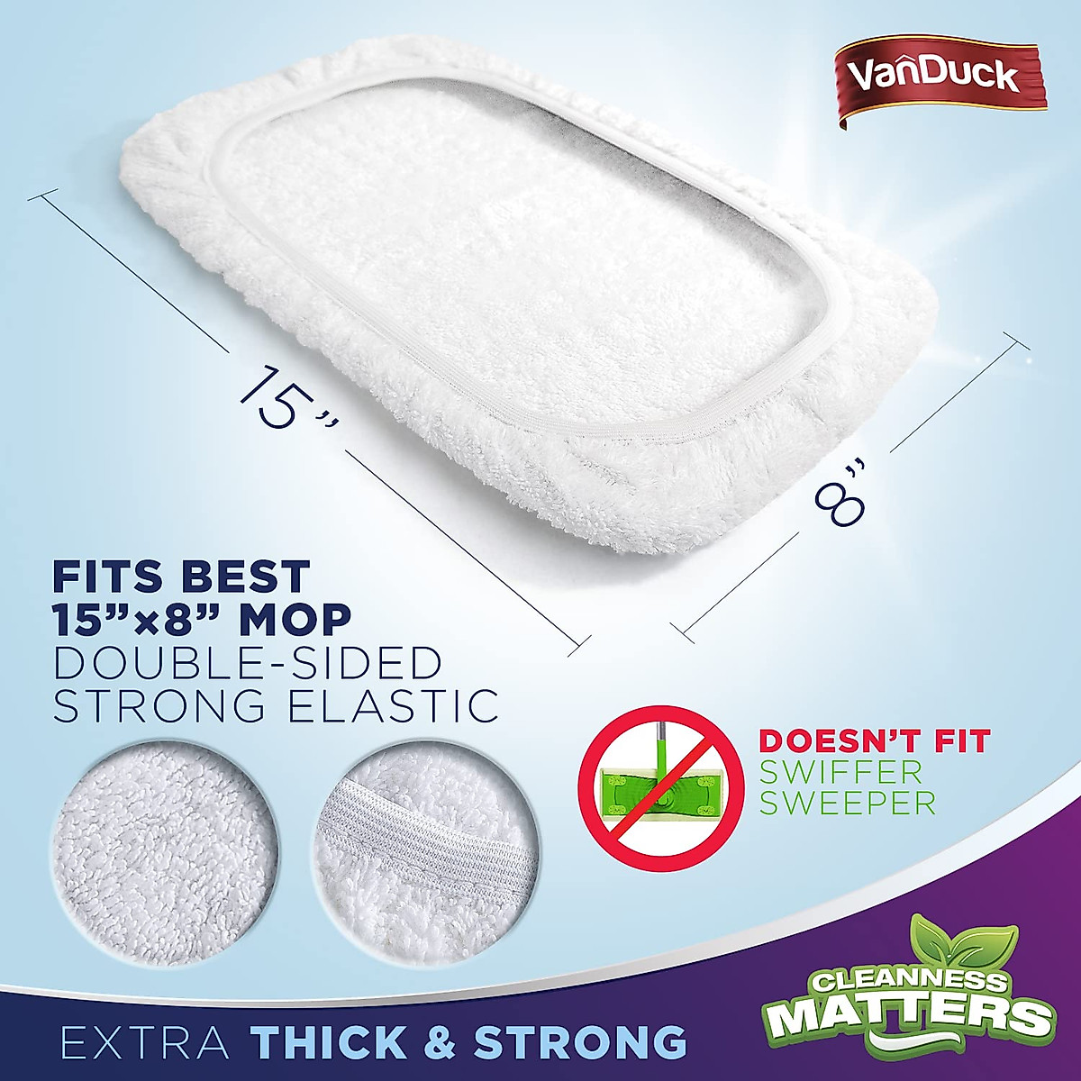 VanDuck 100% Cotton Pad Terry Cloth Mop Refills 15x8 inch (4-Pack)