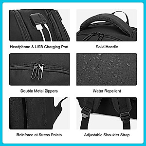 LOVEVOOK Black Backpack for Women Men Teen, Classical School Bookbag 14" Laptop with USB Charging Port for College Work Travel, Fashion Daypack