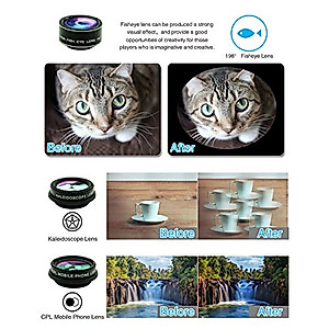 Phone Camera Lens Kit 10 in 1 for iPhone Samsung Pixel Android, 22X Telephoto Lens, 0.63Wide Angle Lens&15X Macro Lens, 198° Fisheye Lens,Kaleidoscopes, CPL+Tripod，for Most Smartphone