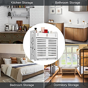 Hesitroad Bathroom Cabinet,Self-Adhesive Vent Doors Shelf Multi-Grid Tiers Hollow Flower Pattern Wall Mounted Bathroom Storage Rack for Living Room Kitchen Dining Room White