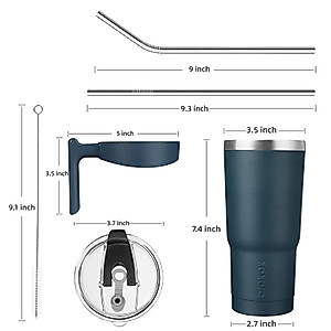 BJPKPK 20 oz Tumbler With Handle Insulated Tumbler With Lid And Straw Stainless Steel Travel Mug Coffee Cups,Navy Blue