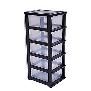 YIYIBYUS Plastic Drawers Storage Cabinet with 5 Drawers Modern Transparent PP Vertical Closet Drawers Tall Dresser Organizer for Bedroom Playroom for Storing Clothes Towels Toys