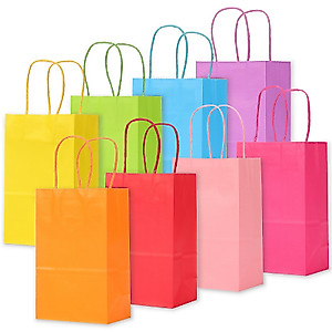 TOMNK 48 Pieces Small Gift Bags, 8 Colors Kraft Paper Party Favor Bags Bulk, Goodie Bags with Handles for Kids Birthday, Wedding, Baby Shower, Crafts, Party Supplies