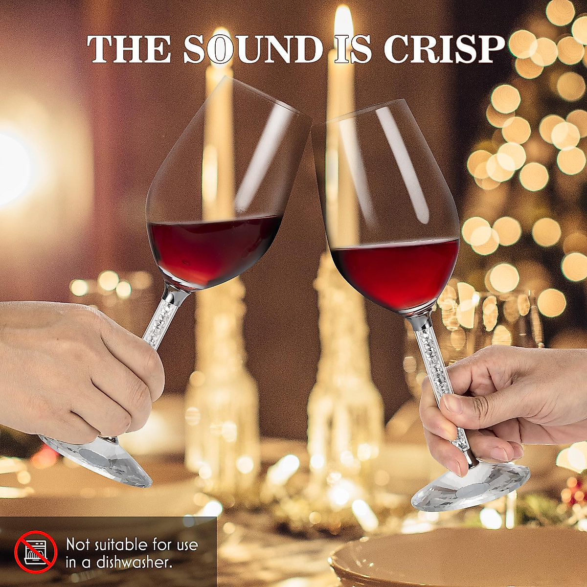 sugarchef Wine Glasses 2 Pieces Long Stem Filled with Crystals Elegant Wine Glasses for Home,Wedding, Parties, Anniversary (Silver)