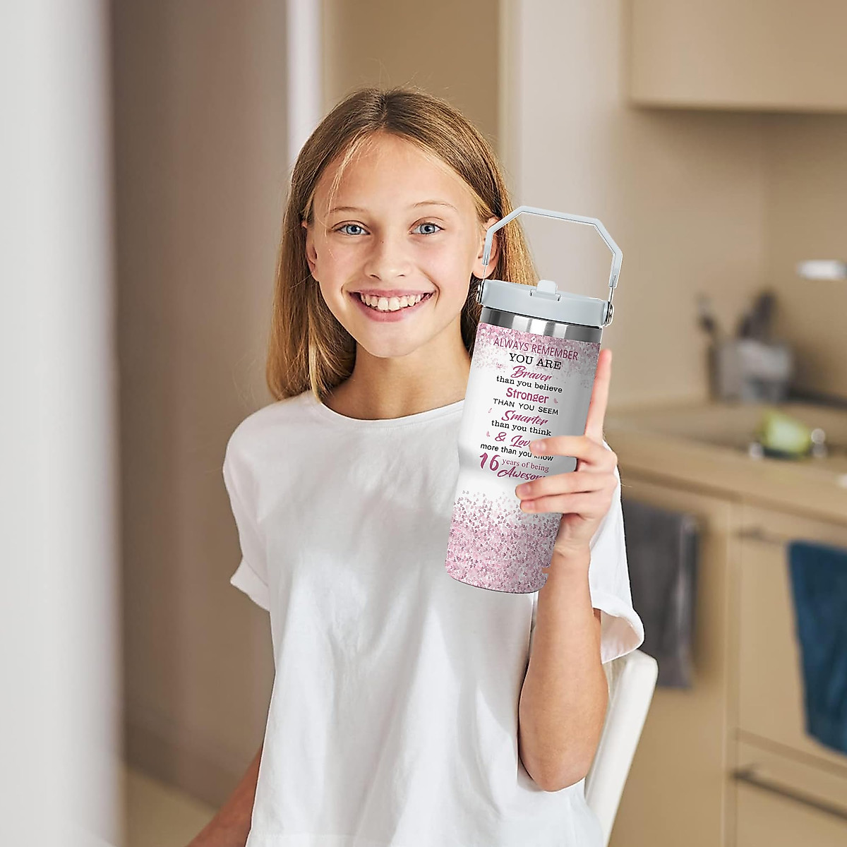 Dcohluk 16 Year Old Girl Birthday Gift Ideas 40oz Tumbler Sweet 16 Gifts for Girls, Sweet 16 Cups Gift for 16 Year Old Girl, 16th Birthday Gifts for Girls, Stainless Steel Mug with Handle & Straw