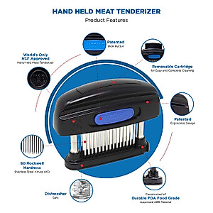 Jaccard 45-Blade Meat Tenderizer, Simply Better Meat Tenderizer, Stainless Steel Columns/ Removable Cartridge, NSF Approved, Black