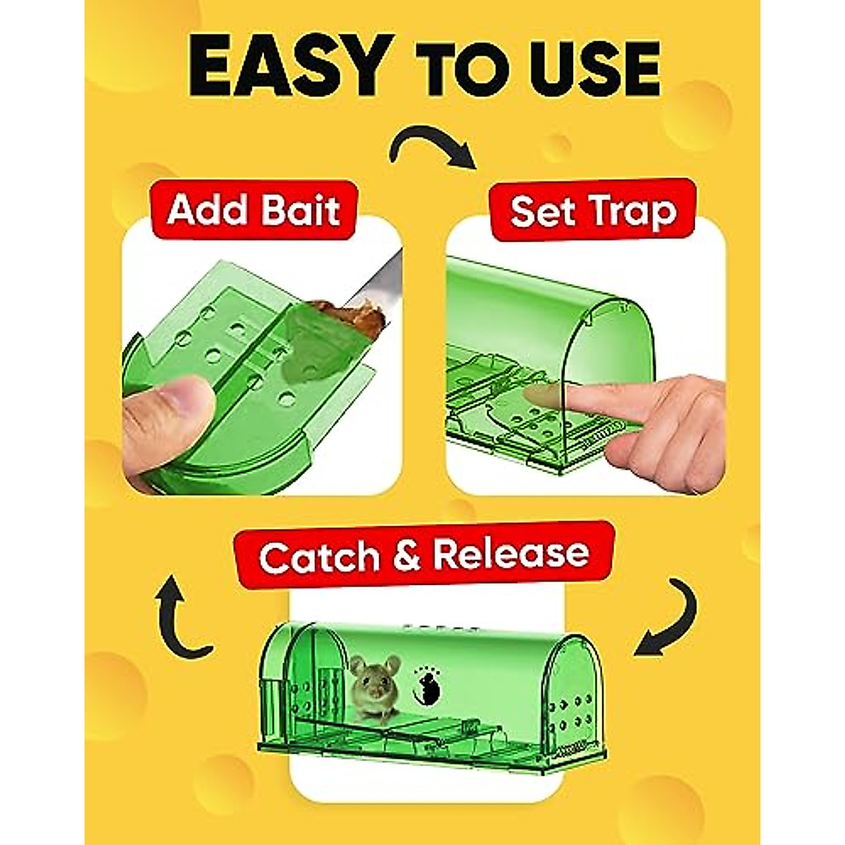 Motel Mouse Humane Mouse Traps No Kill Live Catch and Release 2 Pack - Reusable, Easy to Use & Clean, No Touch Release, Sensitive Includes Cleaning Brush, Instruction Manual & Video - Mousetrap Indoor