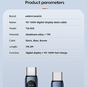 5A Type C to Type-C Cable Super Turbo Charging PD 100W Digital LED C to C Nylon Braided for Samsung High Stable Current Save PVC USB-C Charger Fast-Speed Data Sync Smart Chip 2Meter Length (2M-Blue)