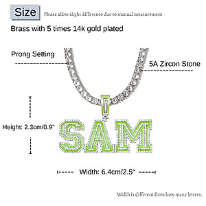 Glow in the Dark Name Necklace with Iced Out Chains, Custom Necklaces for Man And Women, Hip Hop 14k Real Gold Plated Jewelry, Personalized Luminous Initial Letter Pendant with Rope Chain/Tennis Chain (Green/Silver)