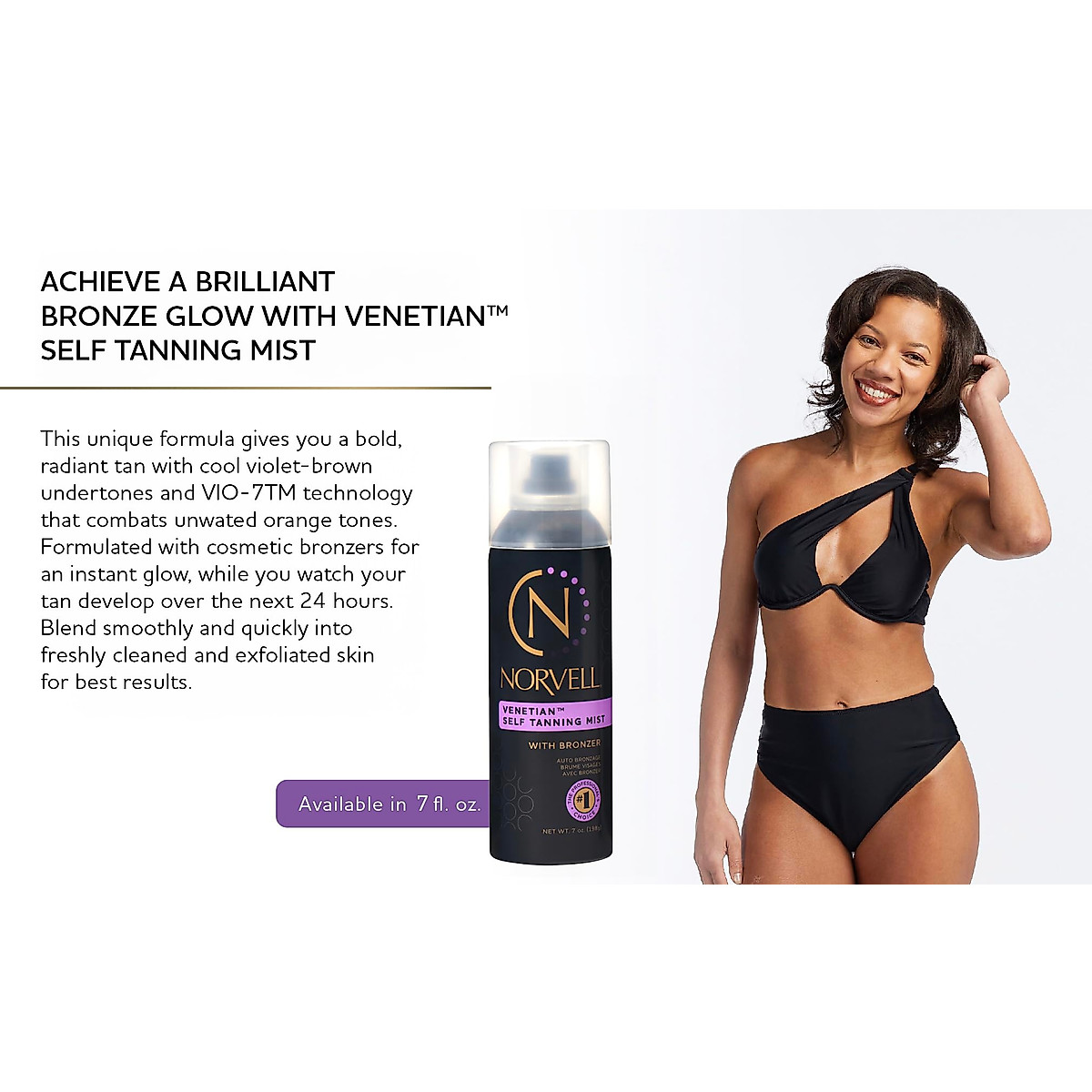 Norvell Venetian Sunless Self Tanning Mist - Airbrush Spray Solution with Bronzer for Instant Sun Kissed Glow, 7 fl.oz.