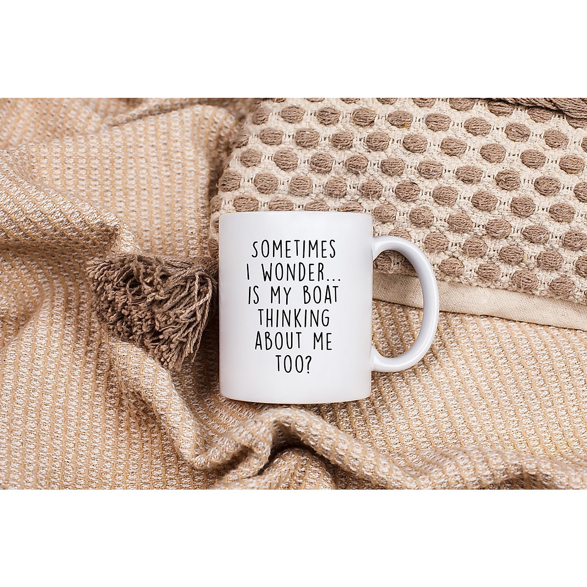 Gelid Sometimes I Wonder Is My Boat Is Thinking About Me Too - Funny Boat Captain Gift Idea for Men, Him, Husband - Best Nautical Sailor Birthday Present for Dad - 11oz White Coffee Mug Tea Cup