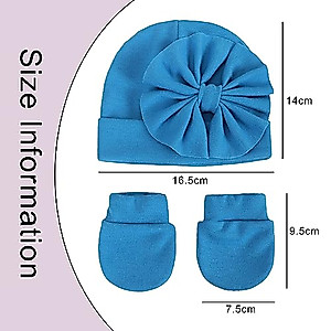 Newborn Bowknot Beanie Hat Gloves Set Baby Boys Girls Hospital Hat Infant Cap No Scratch Mittens for 0-6 Months (Grey)