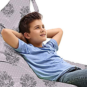Ambesonne Floral Lounger Chair Bag, Image of Vintage Style Hand Drawn Flowers and Polka Dots, High Capacity Storage with Handle Container, Lounger Size, Pale Mauve Charcoal Grey