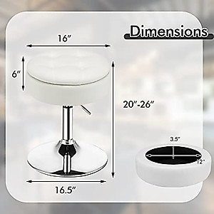 COSTWAY Counter Height Bar Stool, Tufted PU Leather 20"-26" H Adjustable Swivel Vanity Chair with Removable Tray Top and Storage Space, Modern Round Ottoman for Makeup Kitchen Island Shop, White