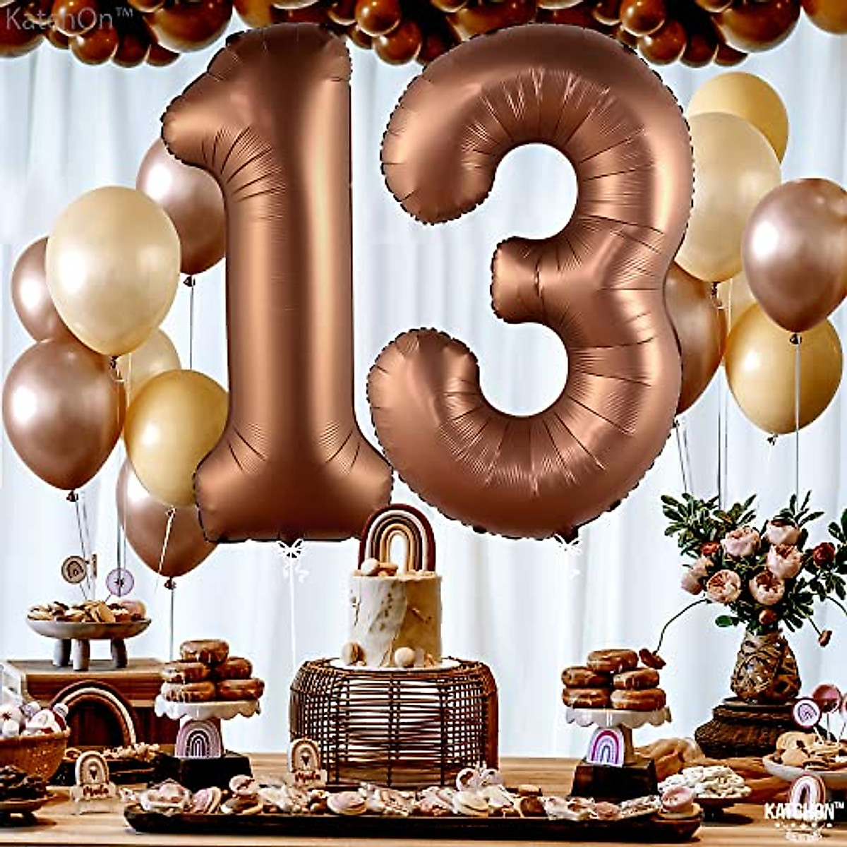 KatchOn, Coffee Brown 13 Balloon Numbers - 40 Inch | Giant, Number 13 Balloons for 13th Birthday Decorations for Girls | 13th Birthday Decorations for Boys | Official Teenager Birthday Decorations