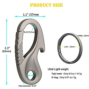 TISUR Titanium Carabiner Key Holder Quick Release Heavy Duty Bottle Opener Car Key Chain for Men (Taiji+O Ring)