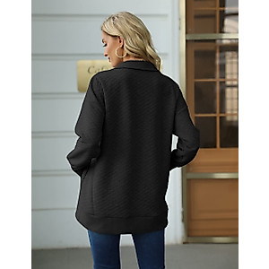 BMJL Women's Long Sleeve Shirts Oversized Casual Sweatshirt Quarter Zip Up Fall Dressy Tops 2022 Loose Half Zip Pullover(Black,L)