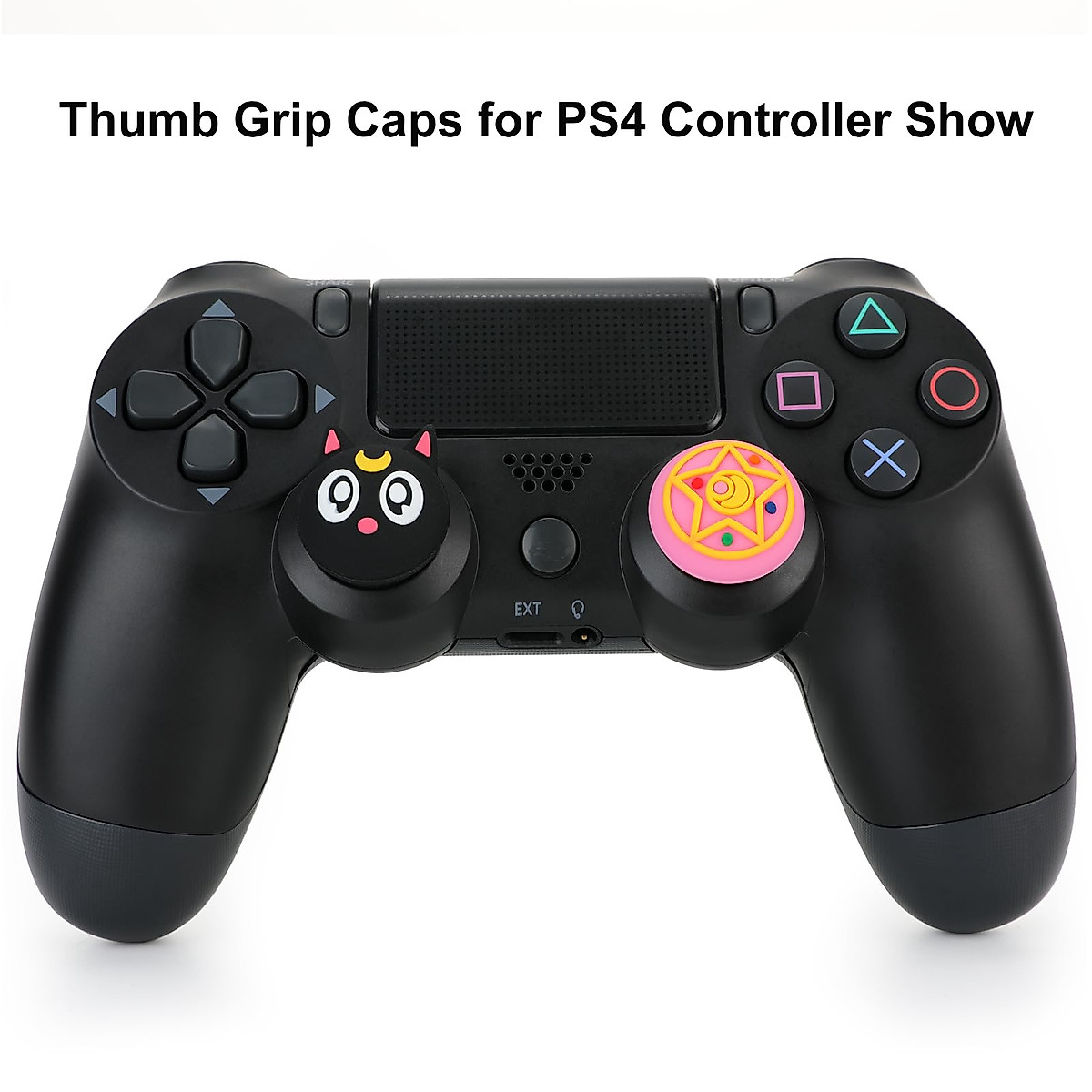 Owngen Cute Anime Thumb Grip Caps for PS5/PS4/Xbox One/360/NS PRO Controller, Soft Silicone Magic Anime Theme Analog Stick Thumbsticks Joystick Button Cover (Black Luna)