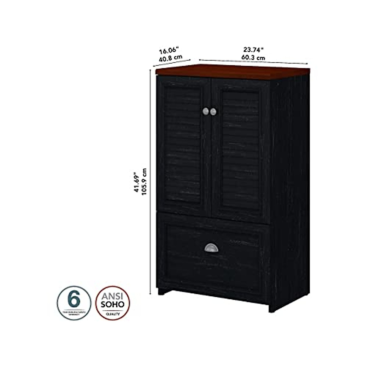 Bush Fairview 41.69-Inch H Storage Cabinet with 3 Shelves, Antique Black/Hansen Cherry (WC53980-03)