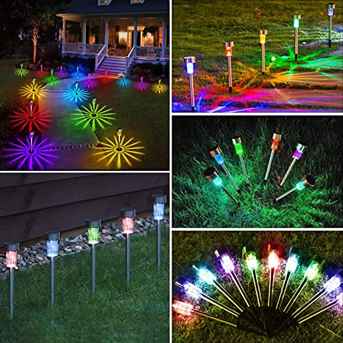 Solar Lights Outdoor Christmas, 12Pack Stainless Steel LED Landscape Pathway Lights Solar Powered, Solar Garden Lights for Pathway Driveway Yard & Lawn - Multicolor