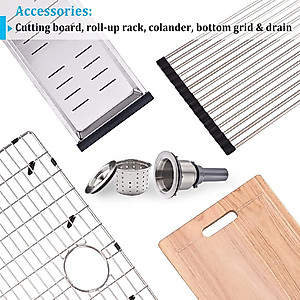 BoomHoze 33-inch Kitchen Sinks, 33x22 Drop In Kitchen Sink 304 Stainless Steel Sink Single Bowl Top Mount Workstation Kitchen Sink 16 Gauge Handmade Deep Kitchen Sink with Cutting Board