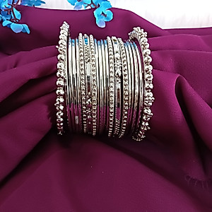 Efulgenz Indian Bangles for Women Indian Oxidized Silver Tone Jewelry for Navratri Boho Vintage Antique Ethnic Gypsy Tribal Indian Oxidized Bracelet Bangles Set Jewelry