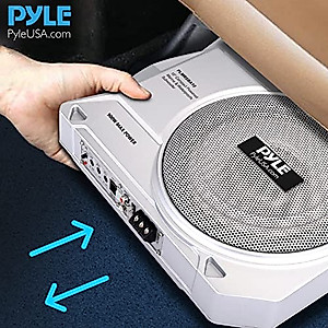 PyleUsa 10-Inch Low-Profile Amplified Subwoofer System - 900 Watt Compact Enclosed Active Marine Underseat Car Subwoofer with Built in Amp, Powered Car Subwoofer w/Low & High Level Inputs - PLMRSBA10