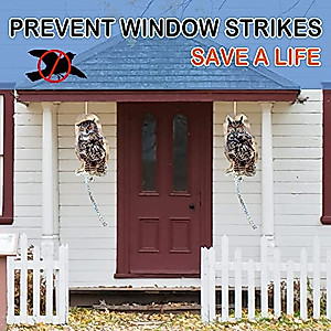 kungfu Mall Bird Scarer, 2 Pack Fake Owls to Keep Birds Away, Reflective Owl Hanging Decoration, Dual-Side Printed Raster Fake Hawk Eagle to Keep Birds Away from Garden Patio Windows