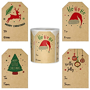 2 * 3 Inch Christmas Label Stickers,80 PCS Per Roll,Christmas Tags,Present Labels in 4 Designs for Christmas,Kraft Paper Christmas Stickers,Christmas Day Decorative Stickers,Holiday Decorative Gifts