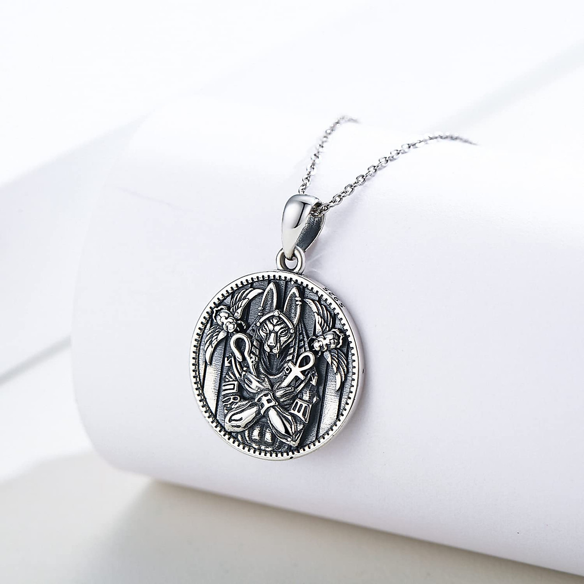 JUSTKIDSTOY Anubis Necklace Egyptian Jewelry Sterling Silver Egypt Ankh Pendant Necklace Scarab Amulet Protection Gift for Women Men