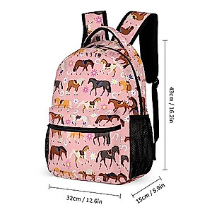 DTCCET 3PCS Cartoon Horse Backpack Set, Horse Laptop Bag Cute Shoulders Backpack with Lunch Bags, Horse Lovers Daypack(Horse)