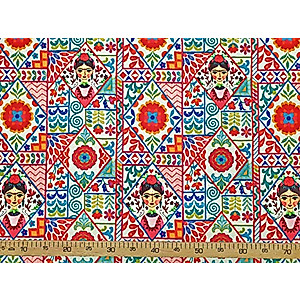 Sweet Frida Kahlo Print Upholstery Fabric, Frida Silhouettes on Majolica Faiance Fabric, Drapery Mexican Art Print Fabric by The Yard