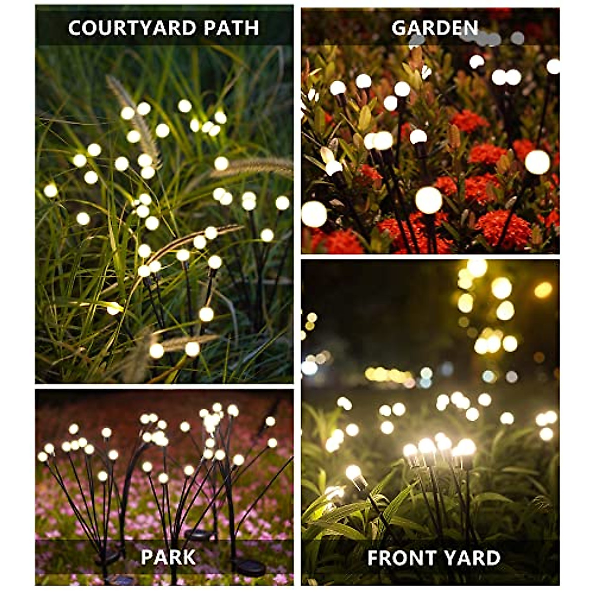 CRILEAL 8LED Solar Powered Firefly Lights,Solar Lights Outdoor Waterproof,Starburst Swaying Solar Firefly Lights, Firefly Garden Lights for Path Landscape Outdoor Decorative Lights White Warm 4Pack