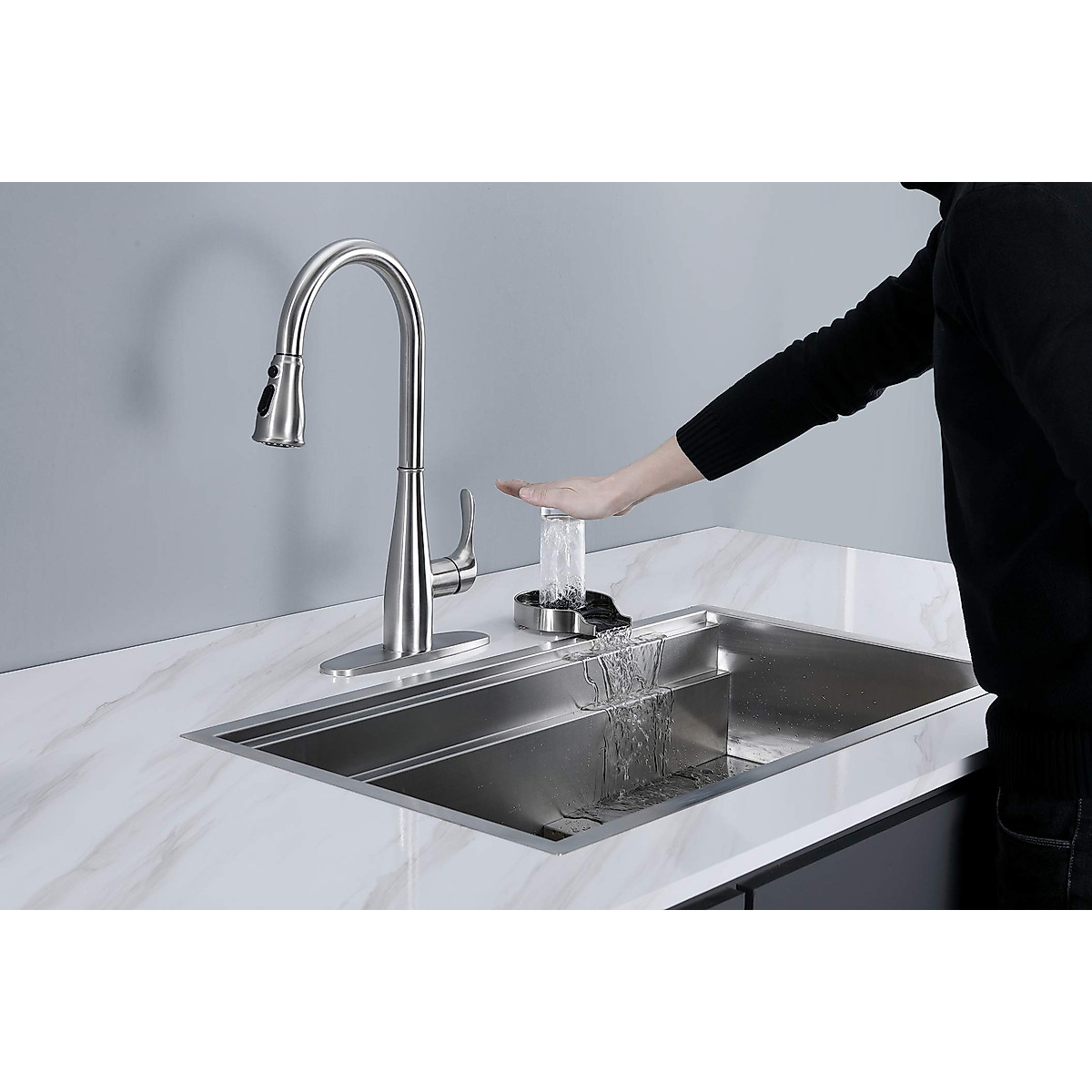 GAGALIFE Glass Rinser for Kitchen Sink Brushed Nickel, Kitchen Sink Accessories, Bar Glass Rinser, G86066BN