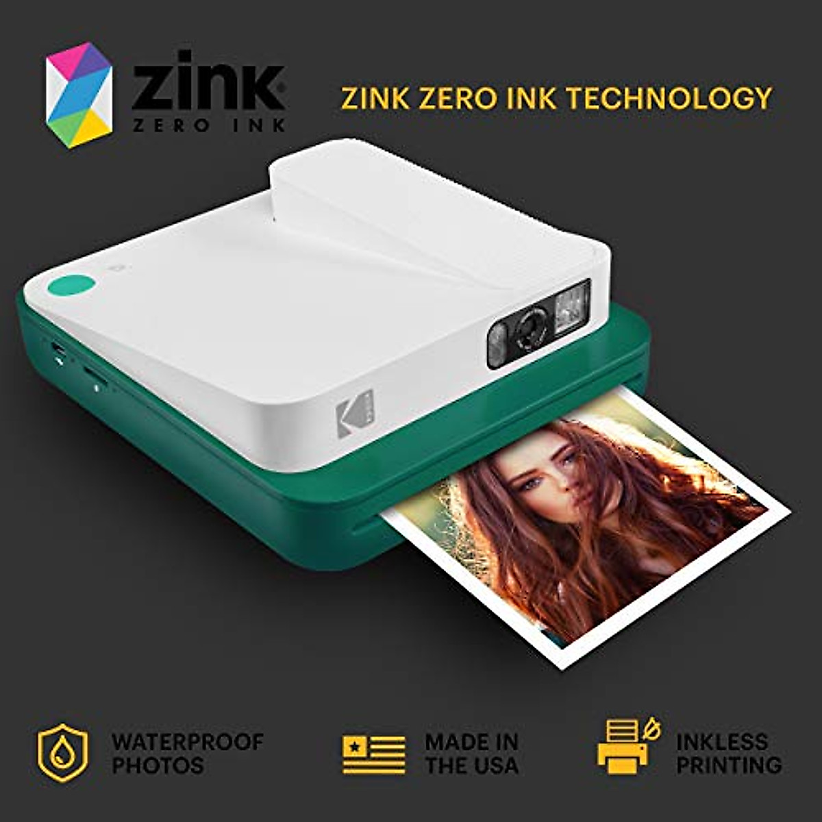 KODAK Smile Classic Digital Instant Camera for 3.5 x 4.25 Zink Photo Paper - Bluetooth, 16MP Pictures (Green)