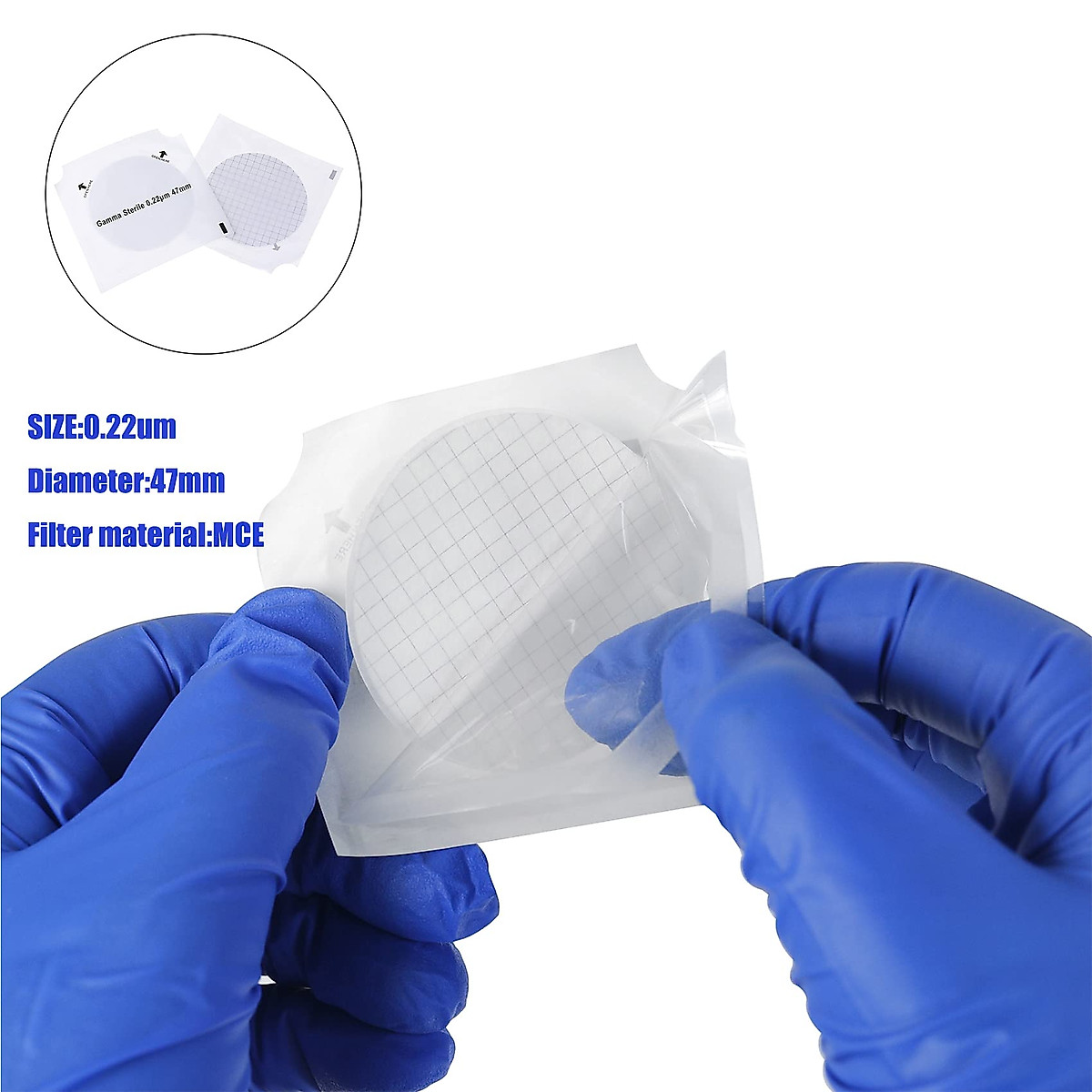 MCE Membrane Filter, ALWSCI Sterile MCE Gridded Membrane Filter, Diameter: 47 mm, Pore: 0.22 Micron,Pack of 100