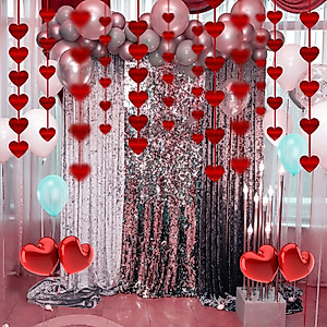Heart Garland for Valentines Day Decor - 12 Packs Red Glitter Hanging String Hearts - NO DIY - Valentines Day Banner Decorations for Home Mantle Office Wedding Anniversary Birthday Party Supplies