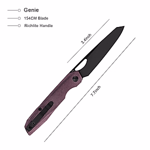 Kizer Genie Folding Pocket Knife, 154CM Steel 3.39 Inches EDC Knife for Hiking and Gift, Richlite Handle, Reverse Tanto Blade Outdoor Tools