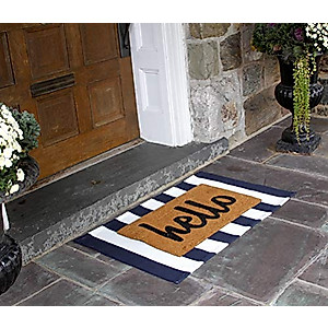 NANTA Navy Blue and White Striped Rug 27.5 x 43 Inches Cotton Machine Washable Indoor Outdoor Stripe Rug for Farmhouse Layered Door Mat
