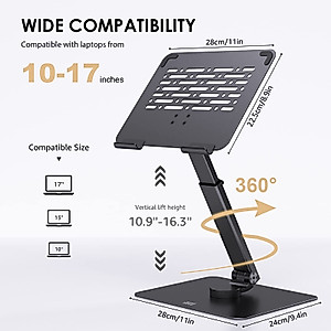 Minthouz 360 Rotating Laptop Stand for Desk - Aluminum Laptop Riser Adjustable Height up to 16.3 inch, Ergonomic Computer Stand for All Laptops 10-17 inch