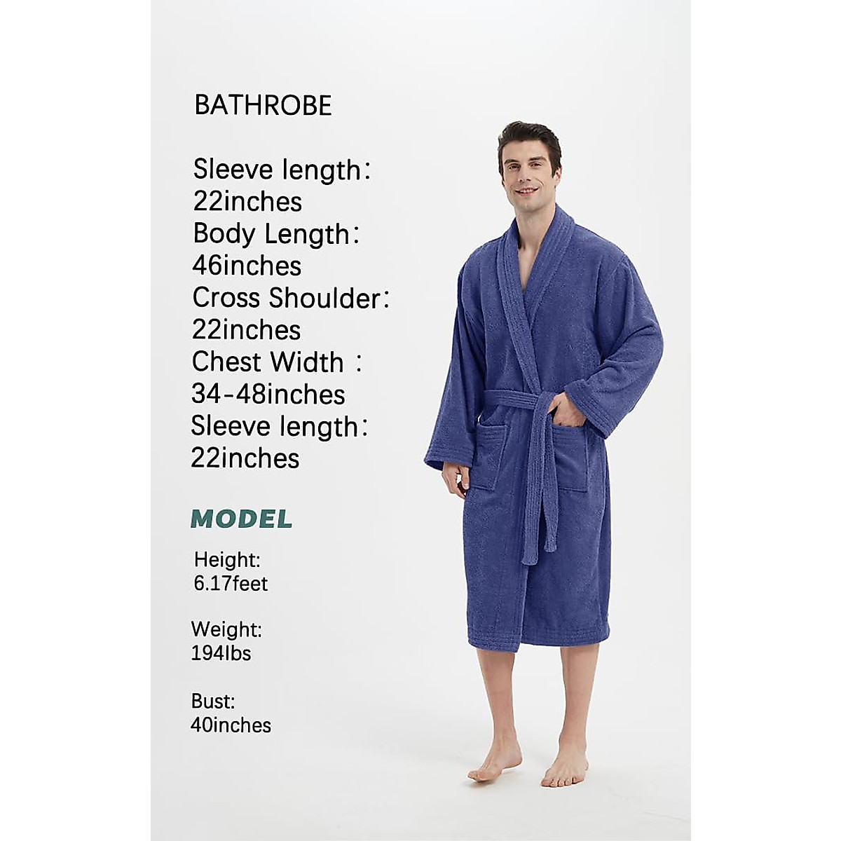Ramesses Bathrobe Mens,Premium Thick Terry Cloth Bathrobe,Towel Bath robe Long–Staple Combed Men's Cotton Robe(Navy)